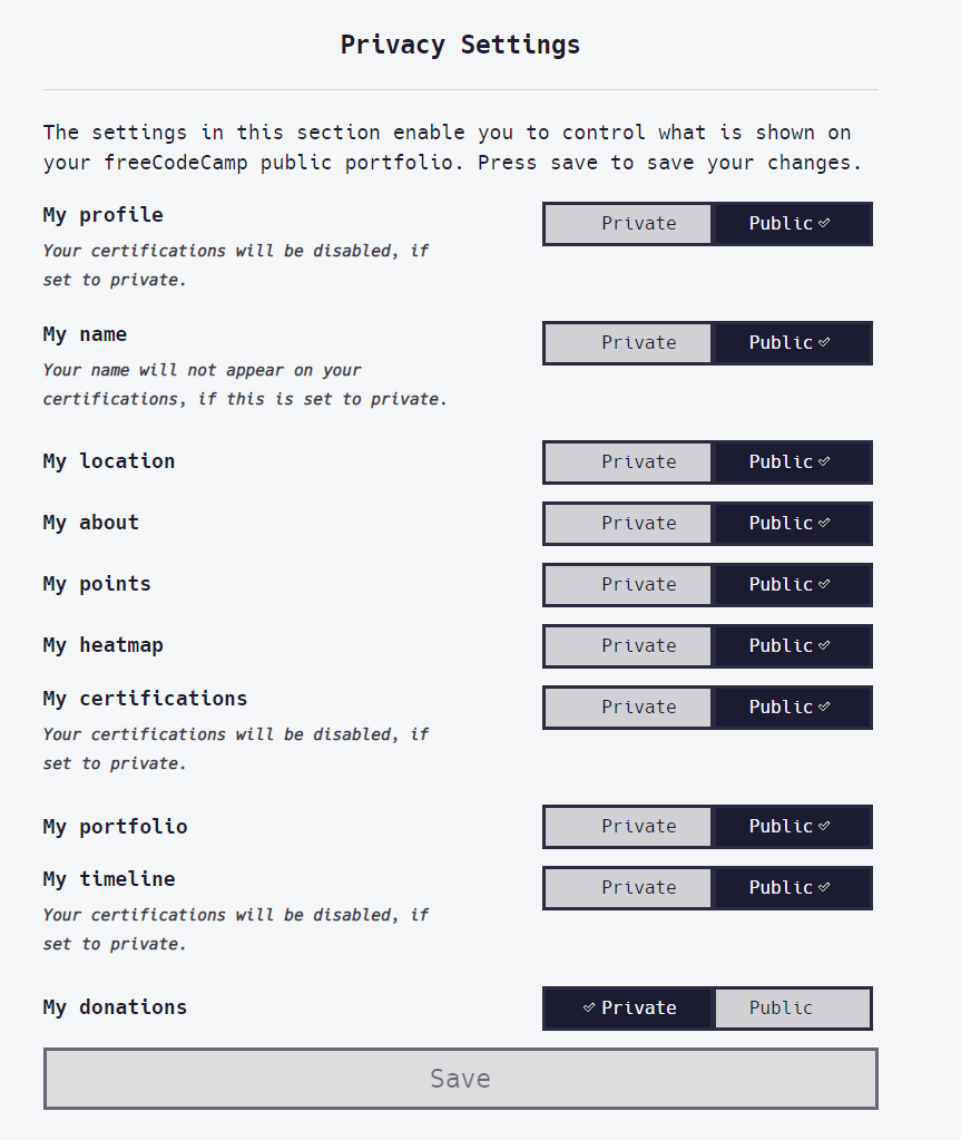 Change the privacy toggle button section looks · Issue #49630 · freeCodeCamp/freeCodeCamp · GitHub