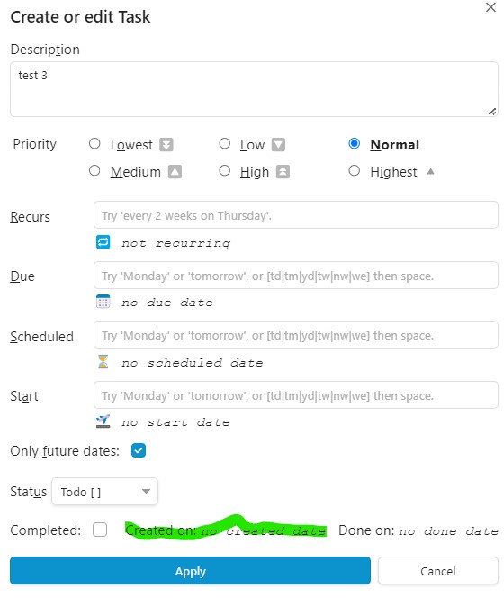Since Tasks 4.0.1, using 'Create or edit task' on a line with a checkbox but no global filter no ...