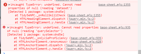 [BUG] Cannot roll skill checks from either Player or NPC sheet · Issue #752 · sdenec/tidy5e ...