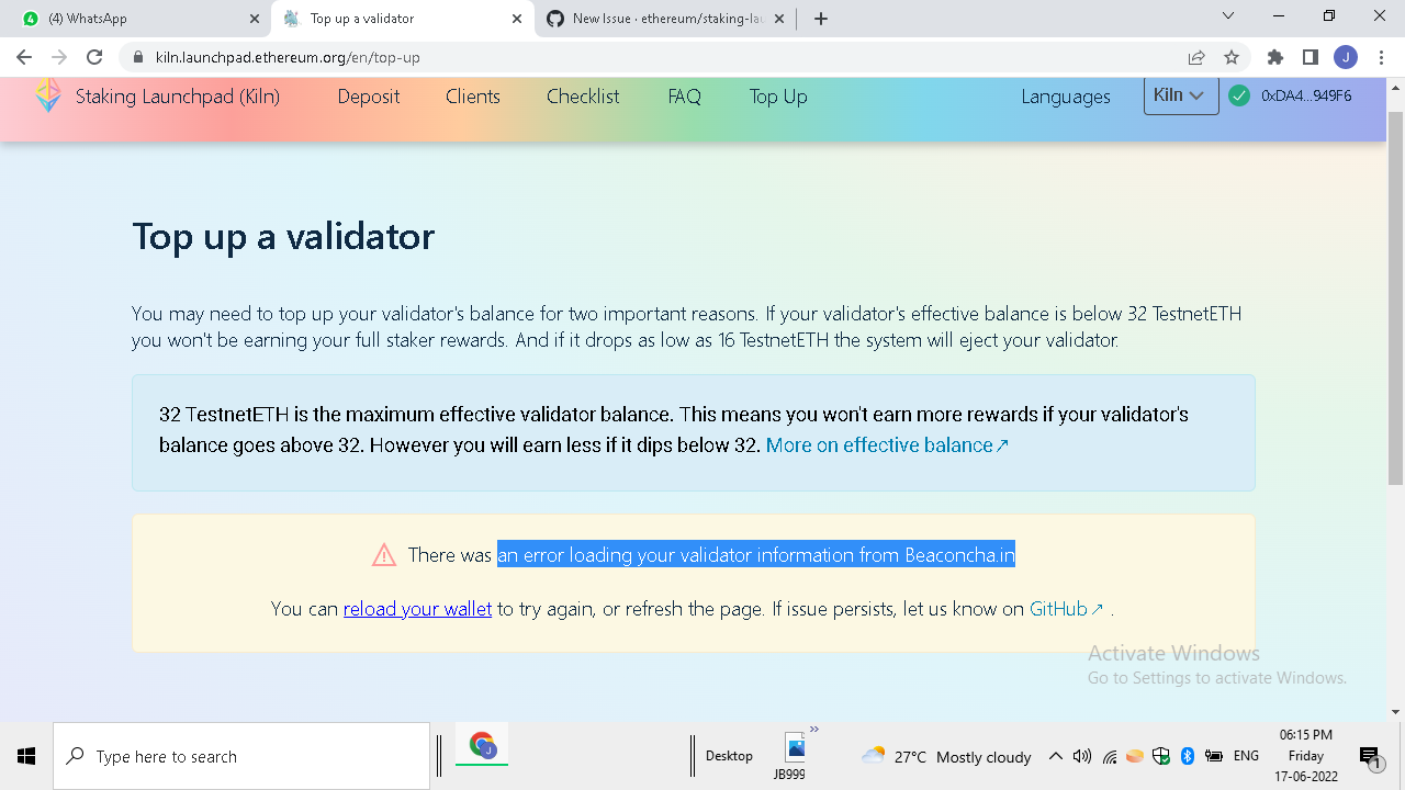 An error loading My validator information from Beaconcha.in · Issue ...