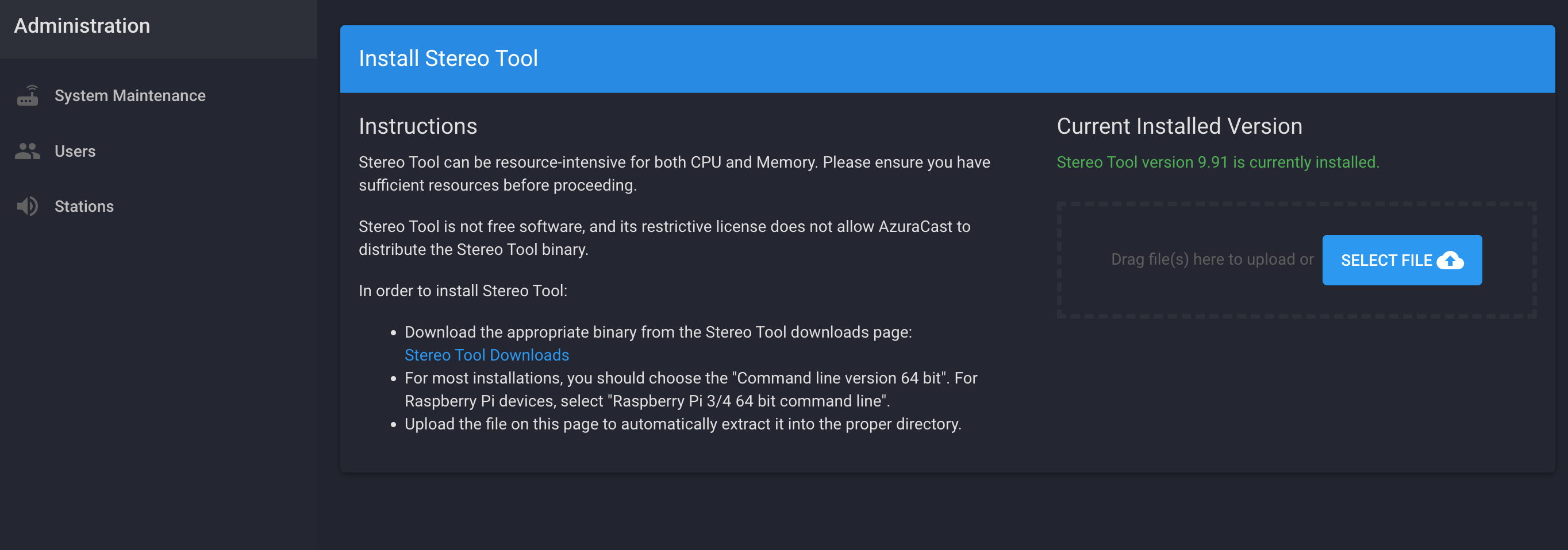 Stereo Tool - no option to upload configuration · Issue #5536 · AzuraCast/AzuraCast · GitHub