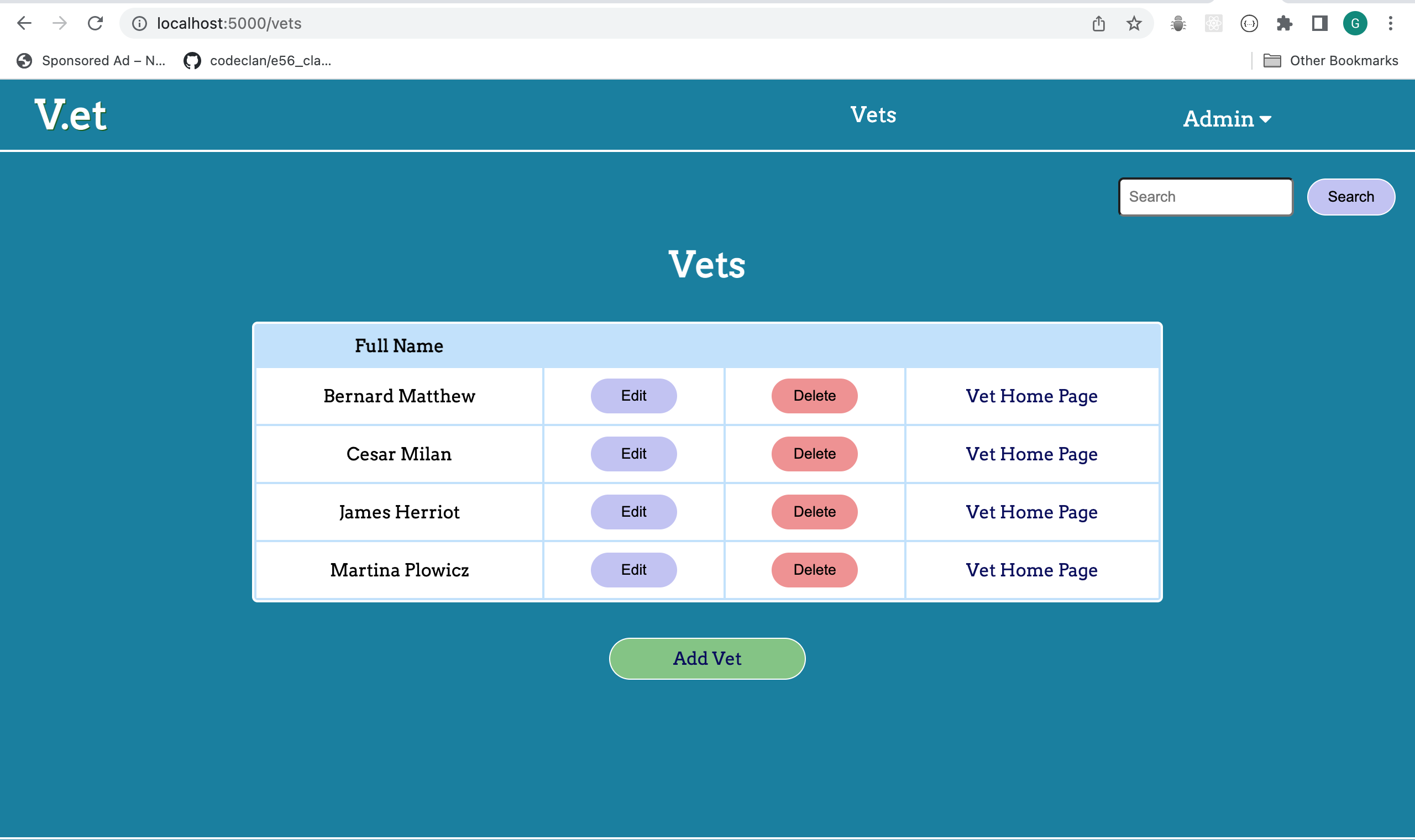 GitHub - g-dunlop/Vet-Management-App: Full-Stack app built on week 5 of ...