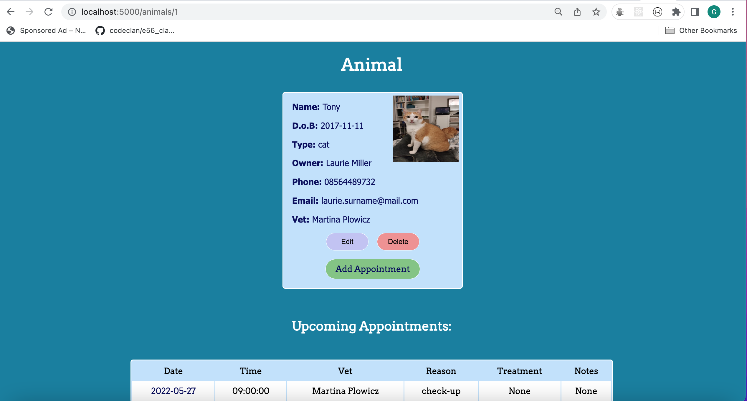 GitHub - g-dunlop/Vet-Management-App: Full-Stack app built on week 5 of the CodeClan course ...
