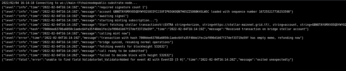 tfchain bridge in crashloop after adding validators to mainnet · Issue #206 · threefoldtech ...