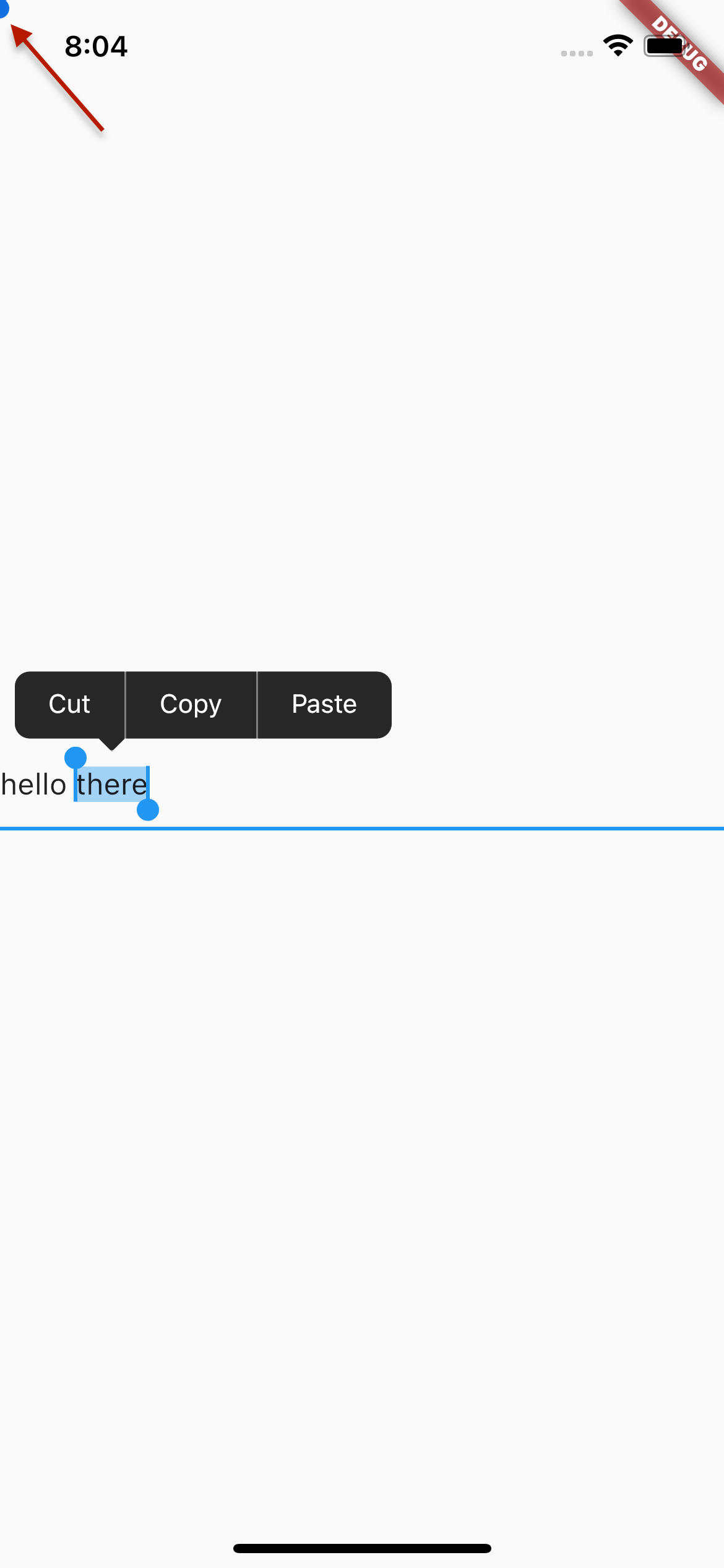[iOS] Blue dot appears at top left corner of screen when the text of a `TextField` is selected ...