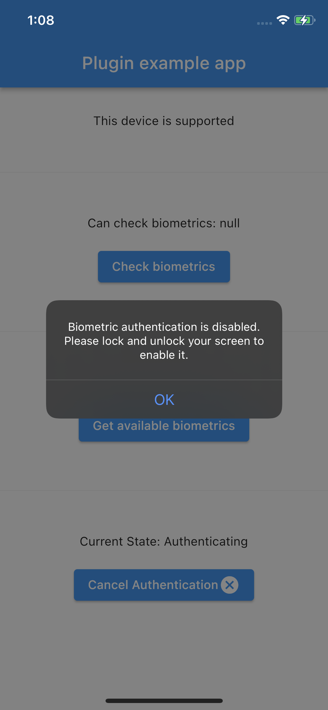 [local_auth] canCheckBiometrics returns `false` after user fails face ID and PIN authentication ...