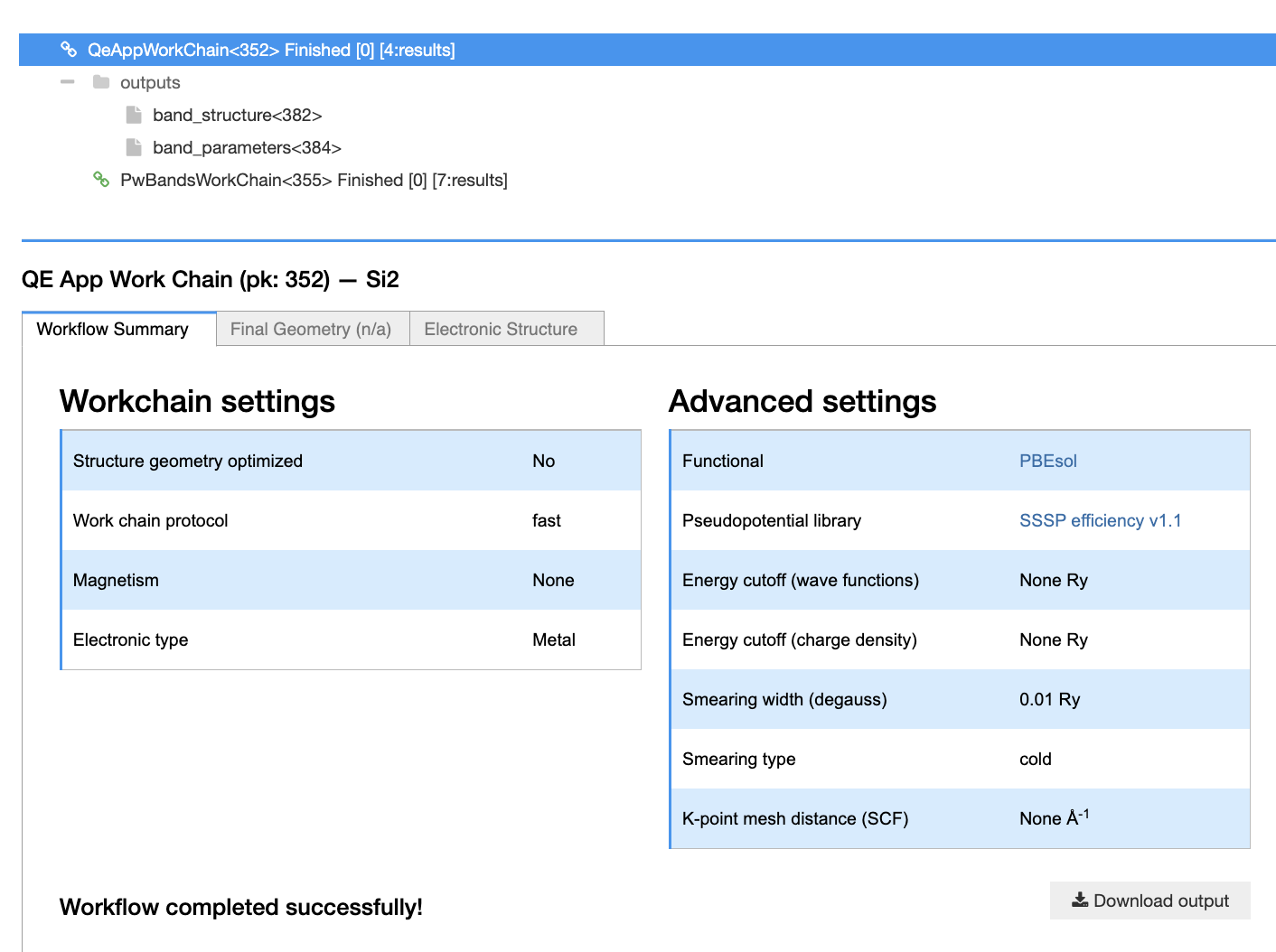 The Ecutrho Is Not Shown In The Workchain Report When Run With Bands Or Dos But Without Relax