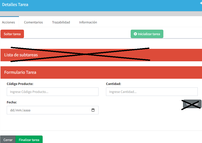 Mis tareas: quitar la sección de "Subtareas" y el botón "Guardar" & que valide con el botón ...