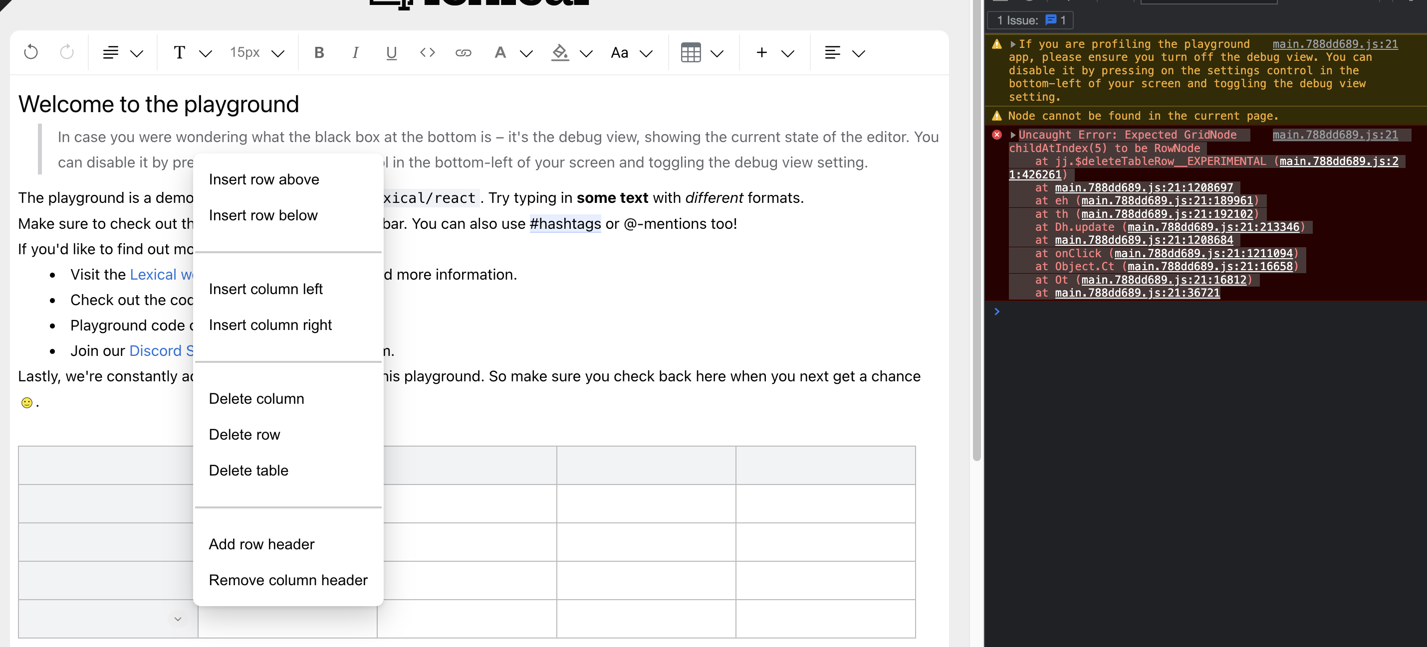 Bug: Deleting a table row causes a crash · Issue #4265 · facebook/lexical · GitHub