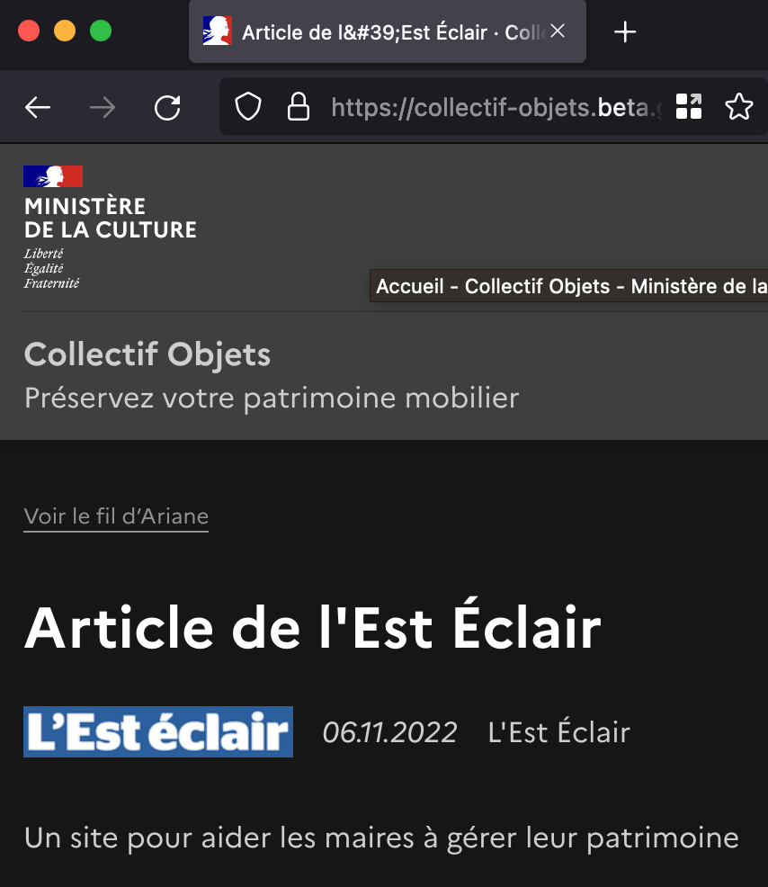 reparer caracteres html dans window title presse · Issue #612 · betagouv/collectif-objets · GitHub