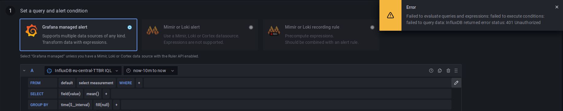 Alerting Queries Omit Authentication Header When Connected To An Influxdb Datasource Using