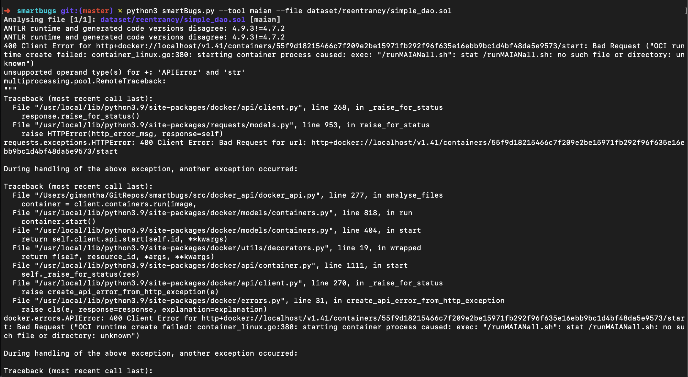 [Clarification] Getting exception when trying to execute "Maian" via smartbug · Issue #85 ...