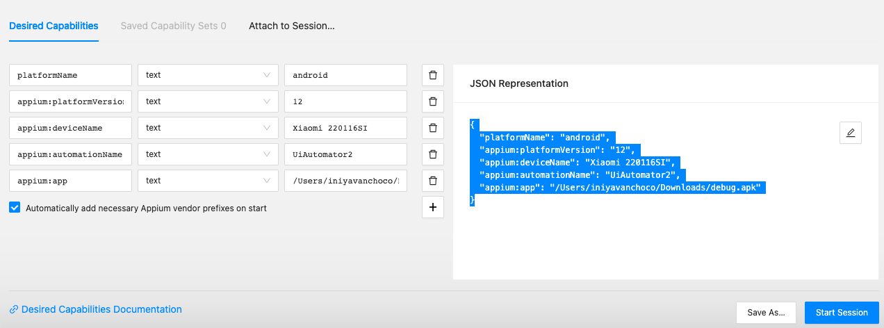Appium Inspector - Unable to start a new session · Issue #753 · appium/appium-inspector · GitHub