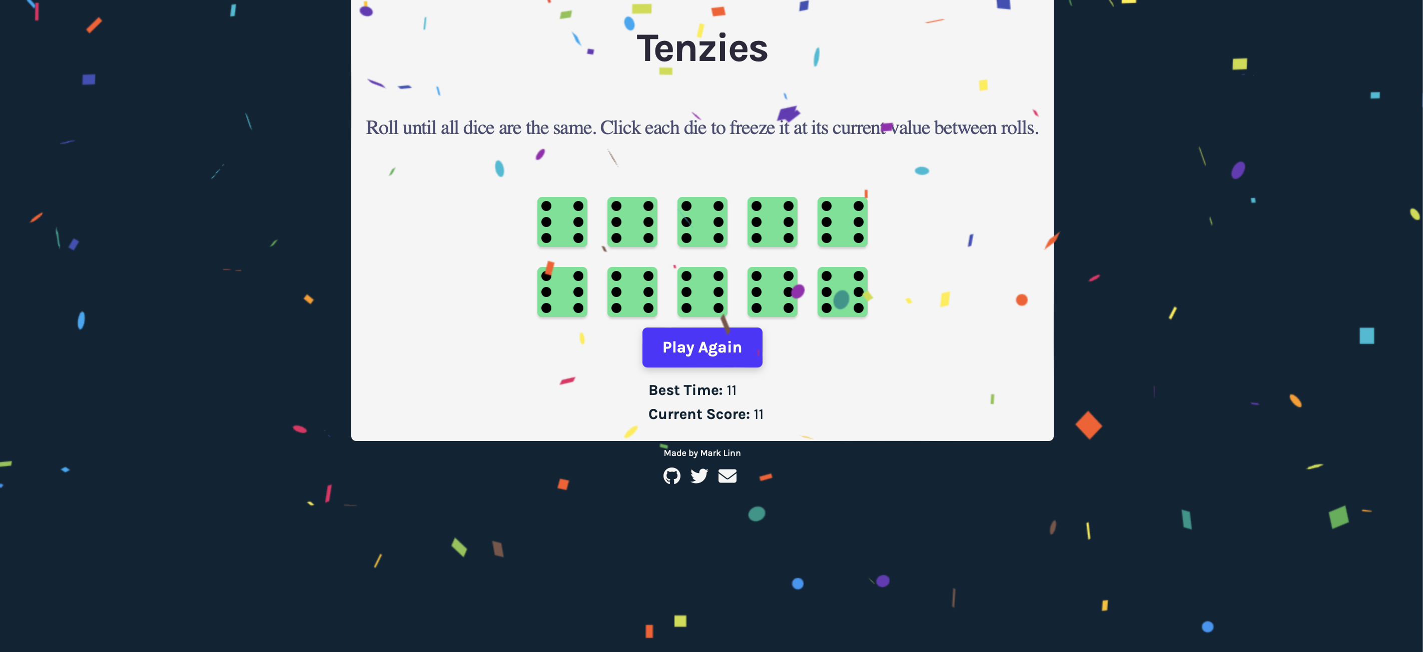 GitHub - marktlinn/tenziesReact: Simple games of Tenzies built to practice using React
