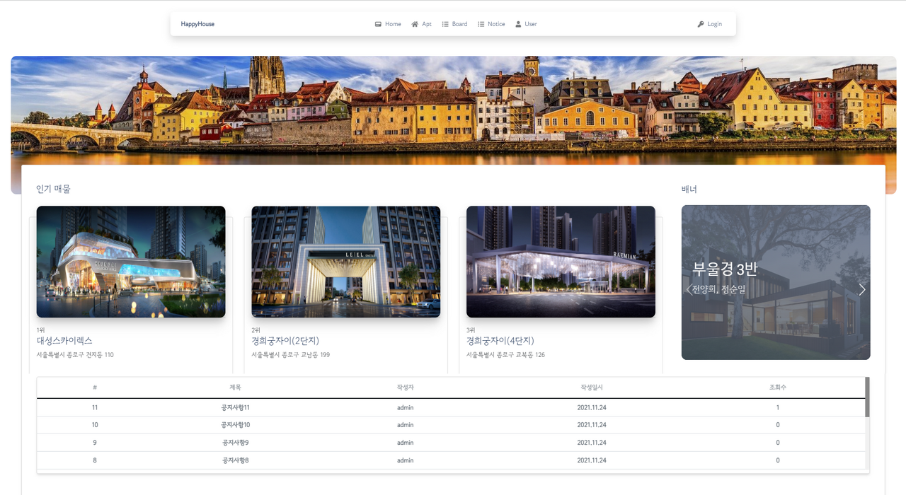 GitHub - JUNGSOONIL/HappyHouse: SSAFY 6기 1학기 최종 프로젝트(아파트 실거래가 정보 사이트)