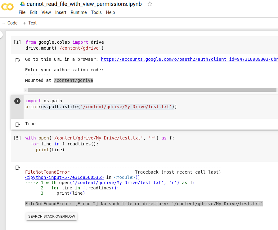Unable To Read Content Of File With View Permissions Issue 763 Googlecolab colabtools GitHub