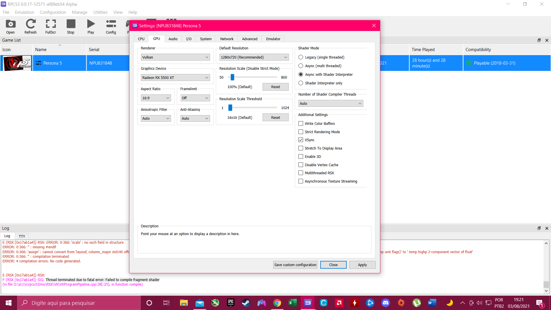Persona 5: Thread terminated due to fatal error: Failed to compile fragment shader · Issue ...