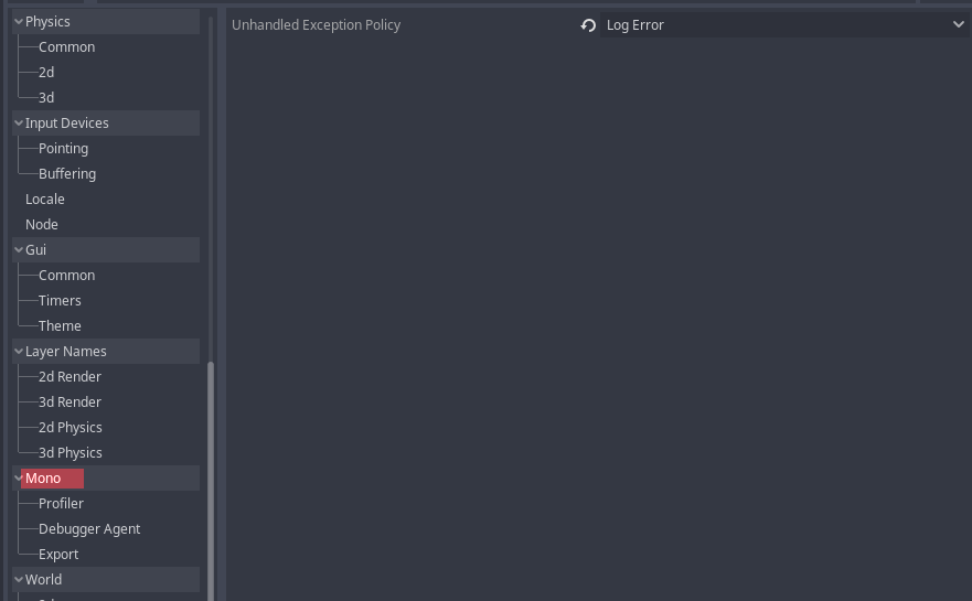 c#/Mono ProjectSetting -> Unhandled Exception Policy is unnecessarily hidden · Issue #54707 ...