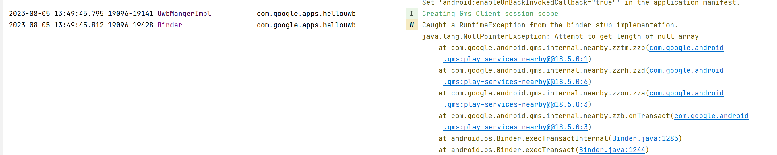 Uwb Example Exception · Issue 293 · Androidconnectivity Samples · Github