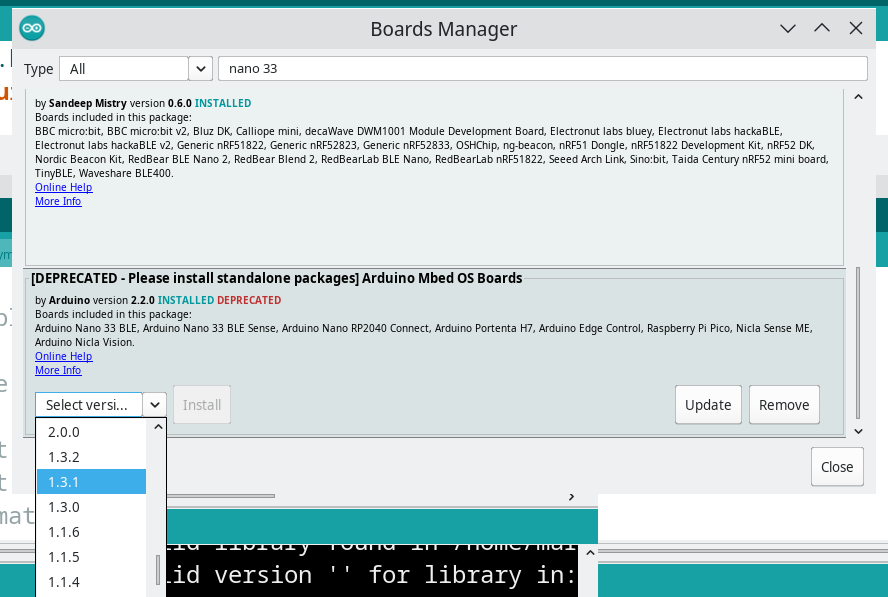 Can't find Version 1.3.1 for Nano 33 BLE on Board Manager · Issue #631 · arduino/ArduinoCore ...