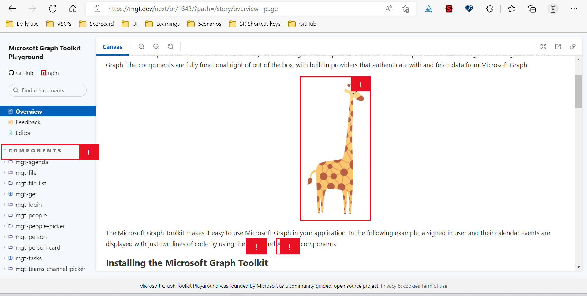 [Accessibility] [Microsoft Graph Toolkit Playground - Home page]: Ensures elements have ...
