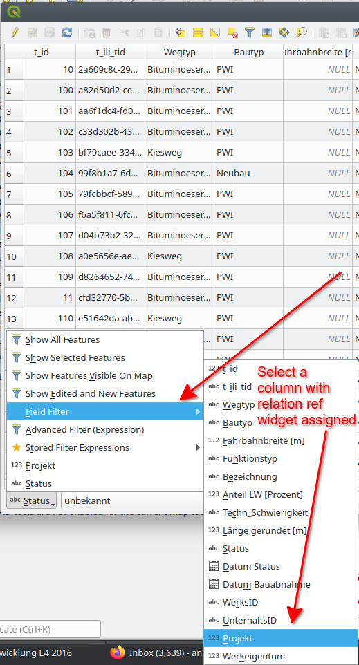 Attribute table: Field filter fails when table column has a relation reference widget assigned ...
