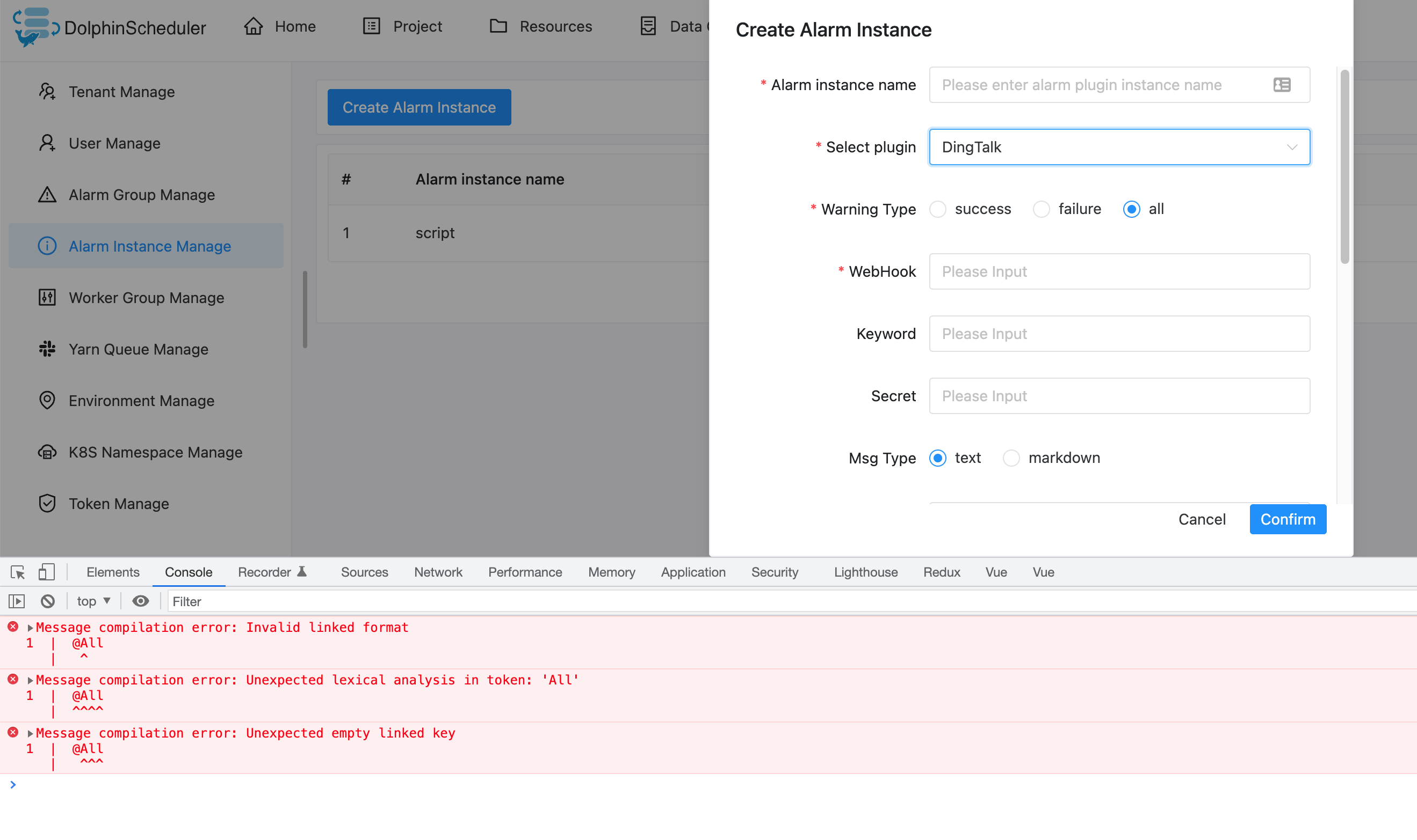 Bug Fe Ui Next V100 Alpha Alarm Instance Console Error · Issue