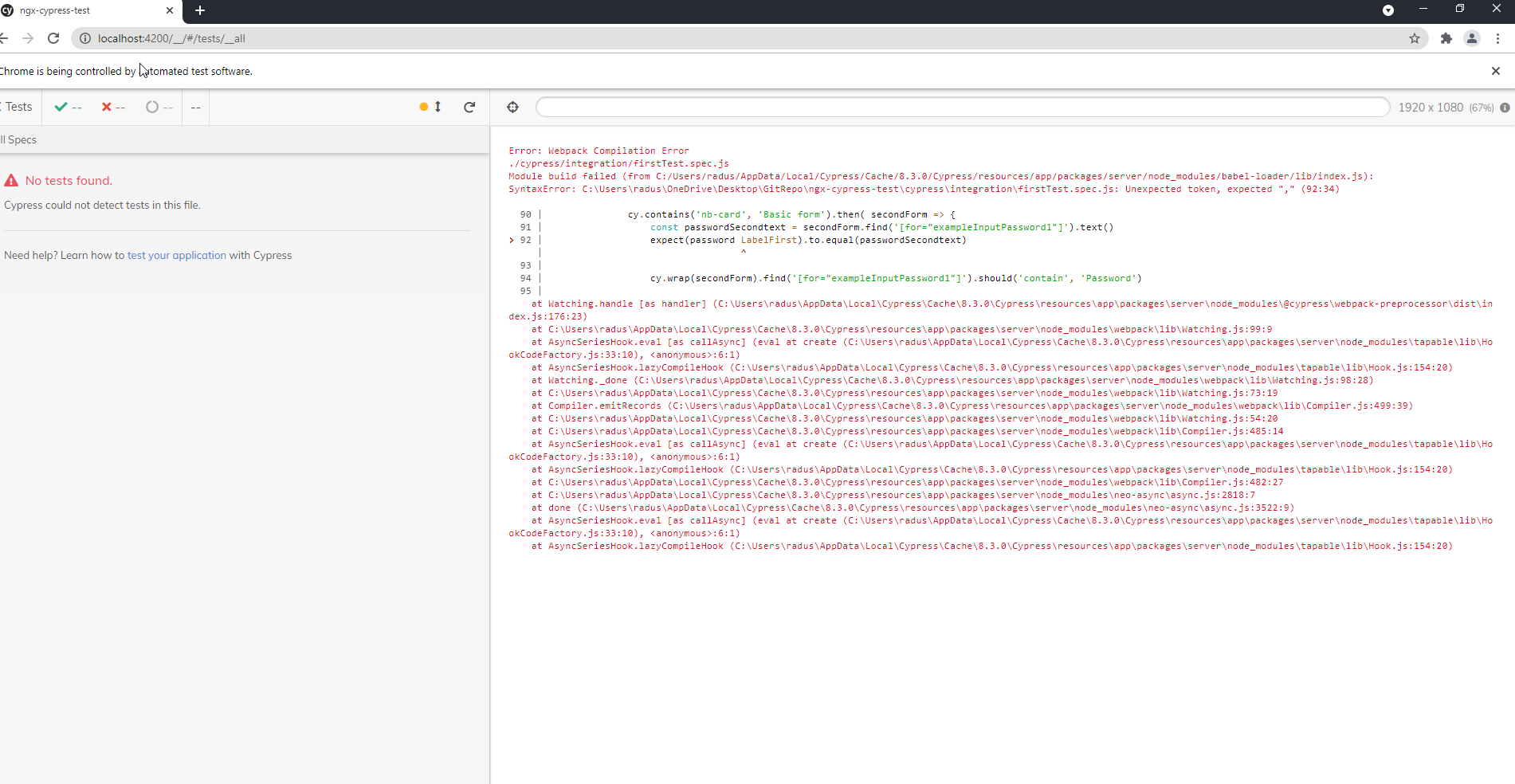 Syntax error reported in version 8.3.0 but not in 8.2.0 · Issue #17769 · cypress-io/cypress · GitHub