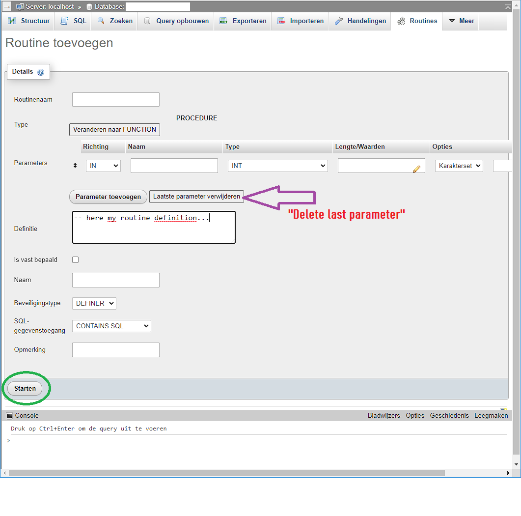 Execute button disappears on creating new PROCEDURE when removing last input parameter on ...