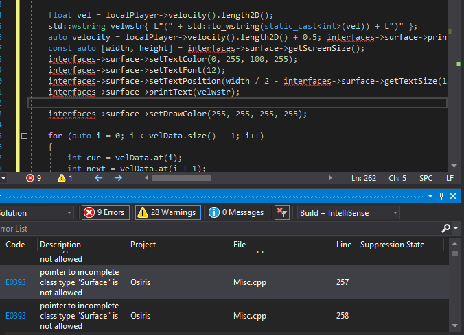 interfaces->surface (error, pointer to incomplete class type "Surface ...
