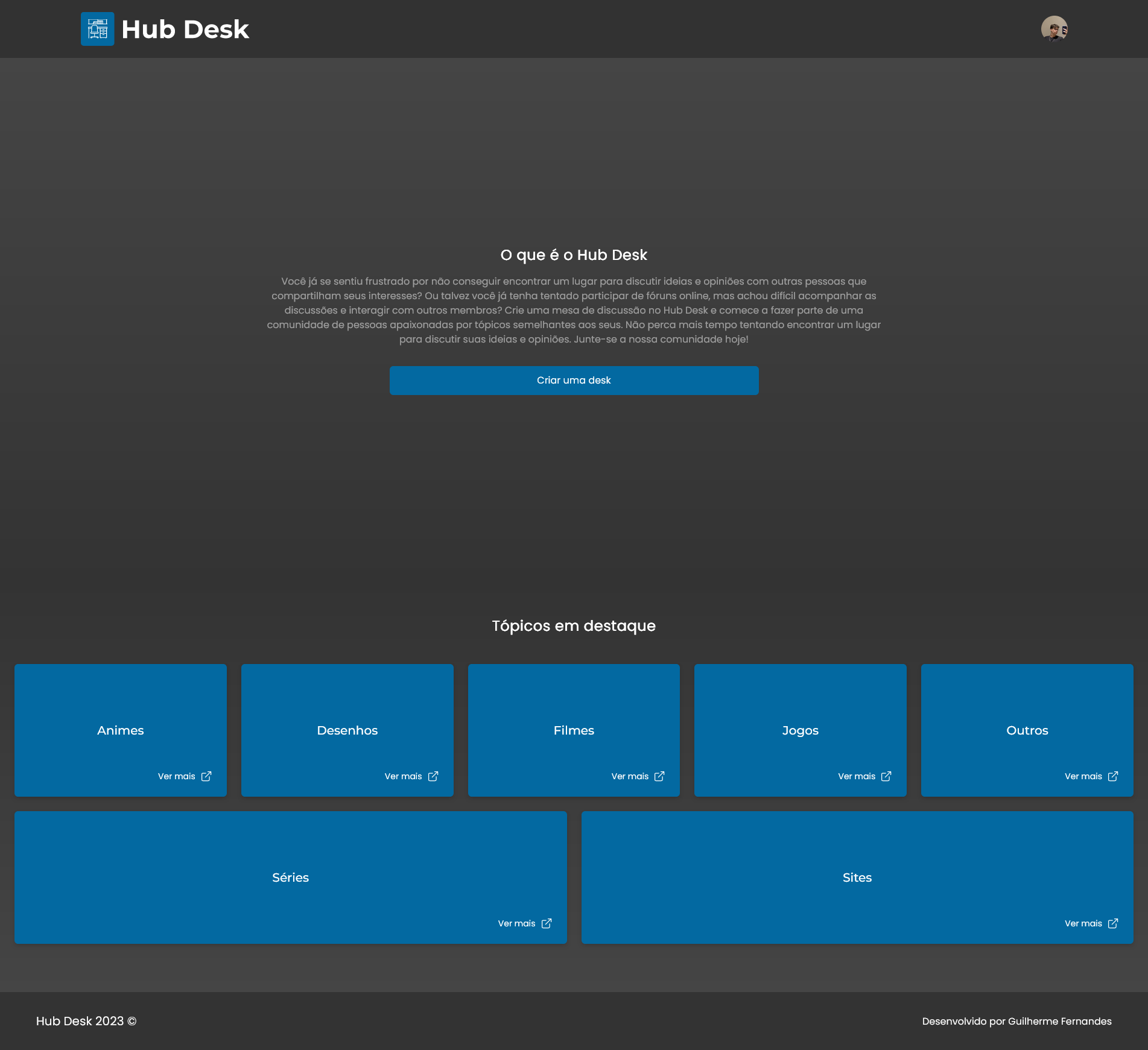 GitHub - cguifernandes/hub-desk: Projeto de "rede social" com a criação ...