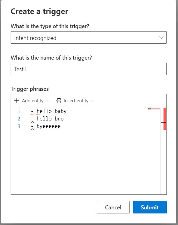 Error When Create New Intent Recognized Trigger And Insert Phrases 3931