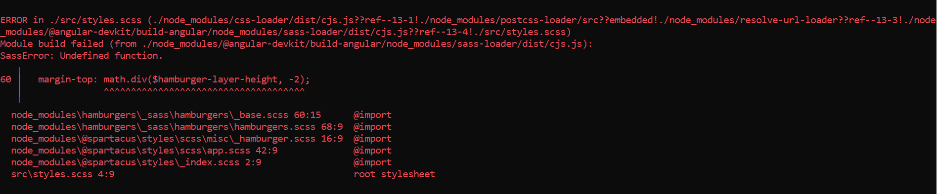 Update in hamburgers npm package causes build failure in Spartacus · Issue #15389 · SAP ...