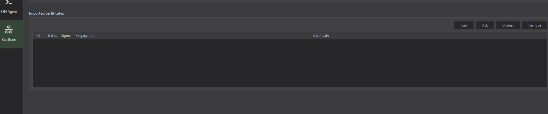 Cannot import Keeshare certificate · Issue #7534 · keepassxreboot/keepassxc · GitHub