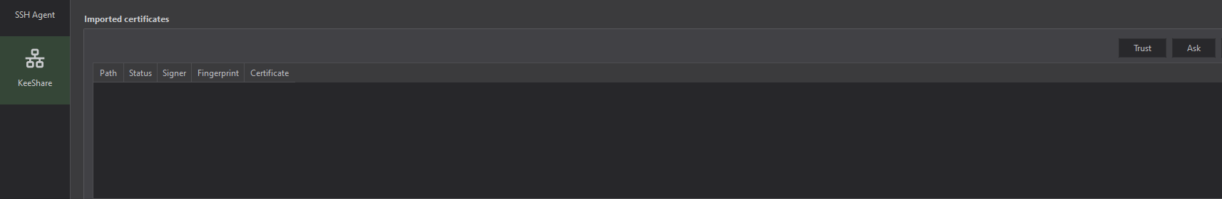 Cannot import Keeshare certificate · Issue #7534 · keepassxreboot/keepassxc · GitHub