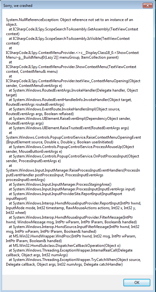 Crash right clicking on not loaded reference · Issue #2664 · icsharpcode/ILSpy · GitHub