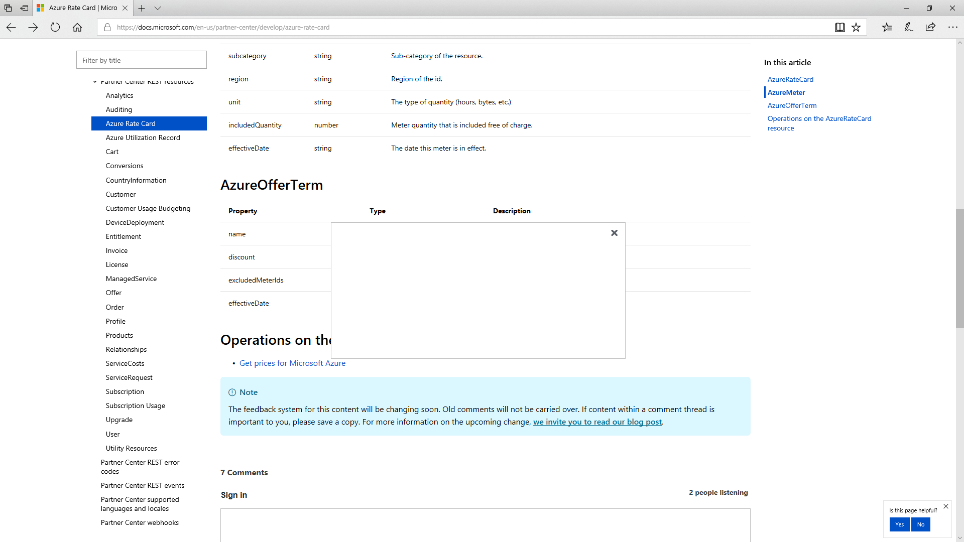 Unable to comment on Partner Center REST API docs · Issue #570 · MicrosoftDocs/feedback · GitHub
