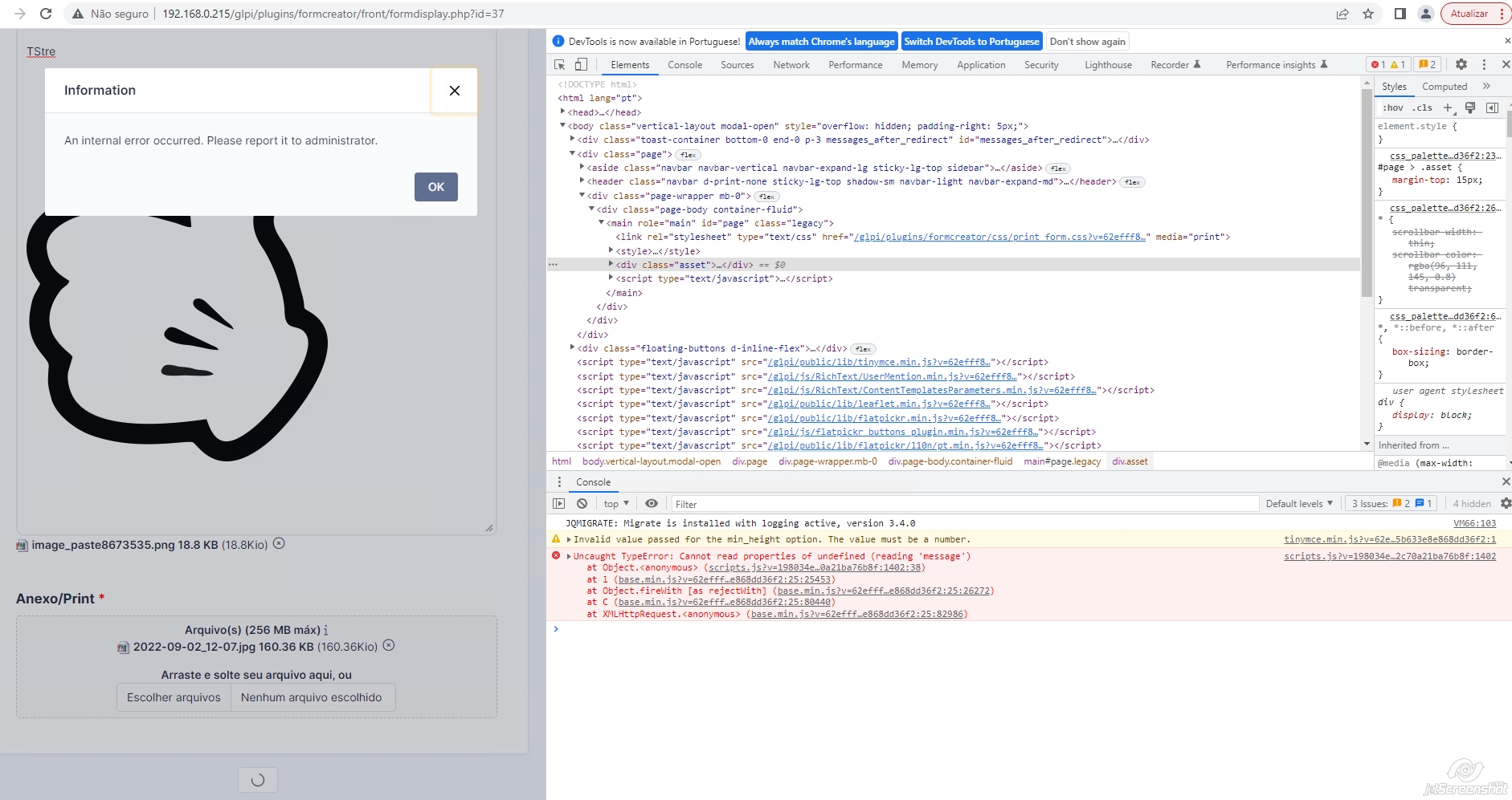 Form crashes when clicking submit, but ticket opens · Issue #3035 · pluginsGLPI/formcreator · GitHub