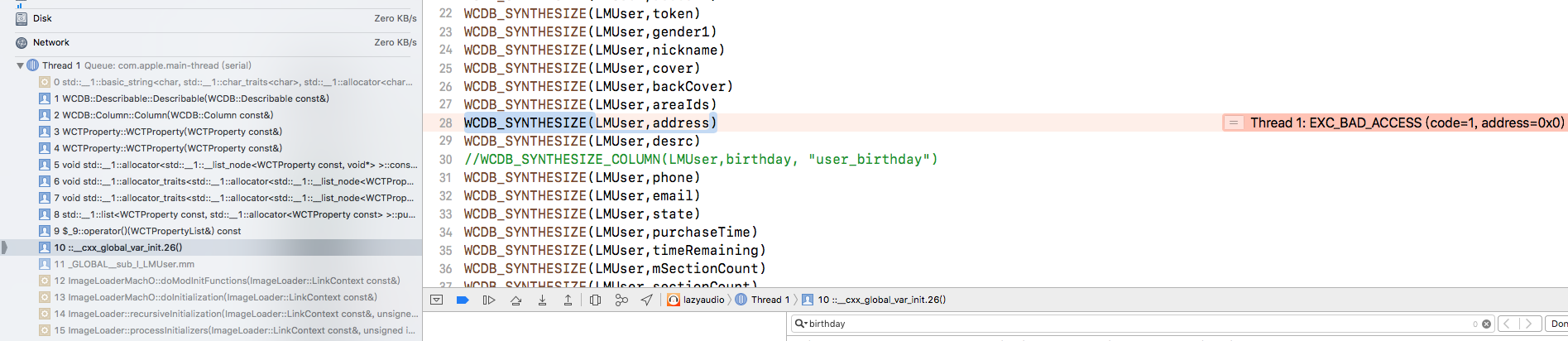 Wcdb Init Tablecoding Nonsupport Gender Address”keywords,will Crash