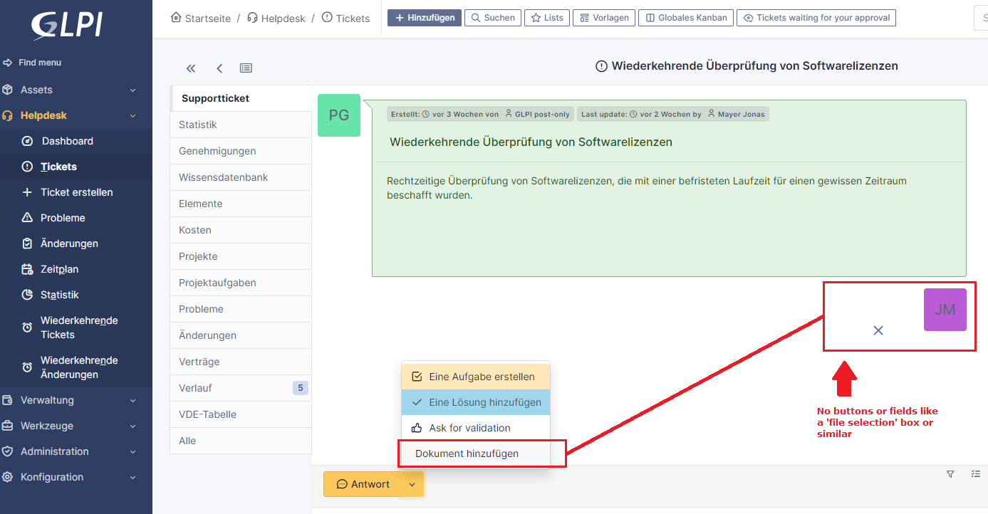 Document / File uploads in Helpdesk tickets not possible after initial ticket creation. · Issue ...