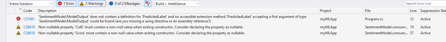 ML.NET Tutorial - Get started in 10 minutes is not running · Issue ...