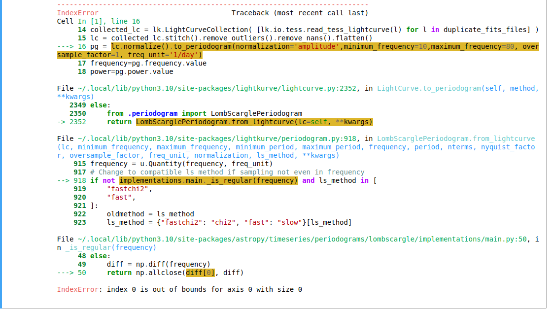 Error when creating periodograms from stitched lightcurves from tess ...