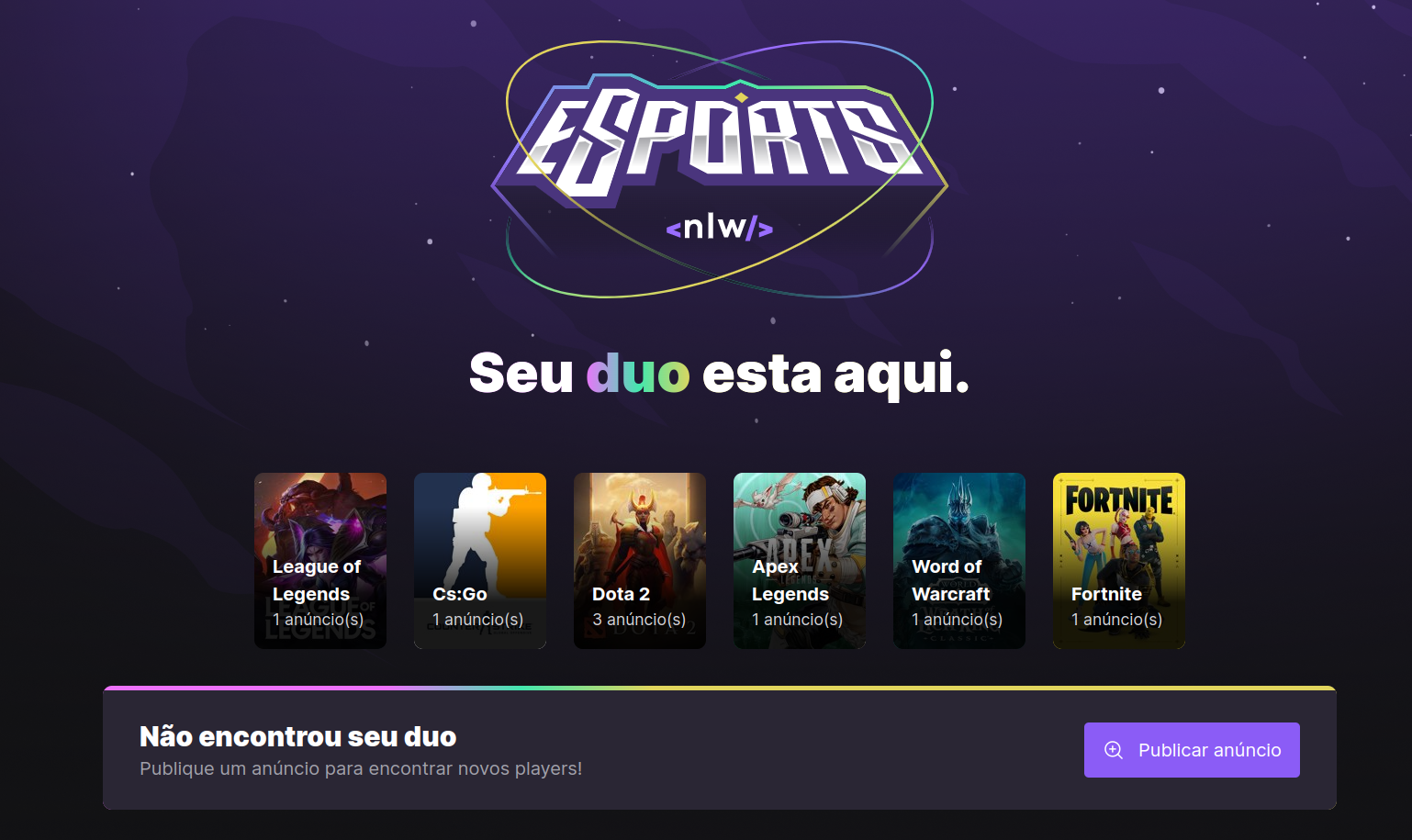 GitHub - dedojs/rocketSeat-nlwEsports: Evento realizado pela rocketSeat ...
