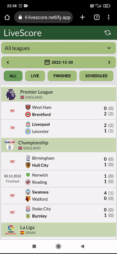 GitHub - Bartek0074/LiveScore: Check livescores of your favourite football team!