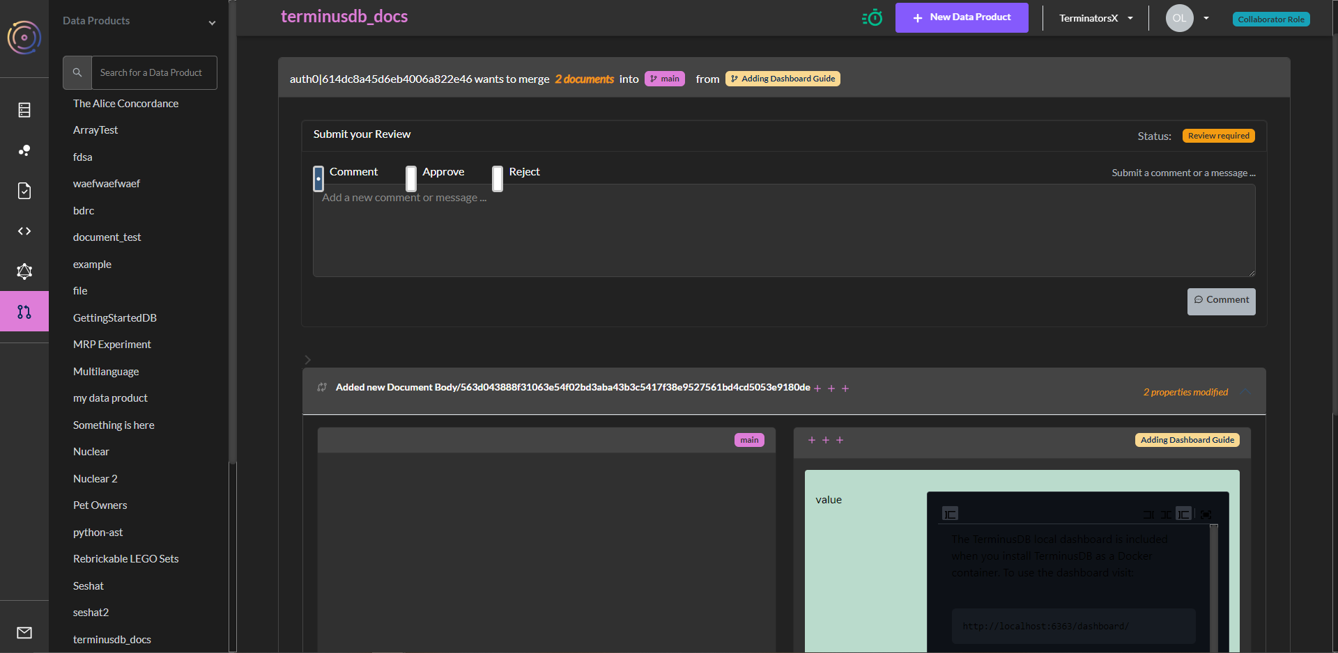 Change Request Review - Formatting Issues · Issue #61 · terminusdb/terminuscms · GitHub