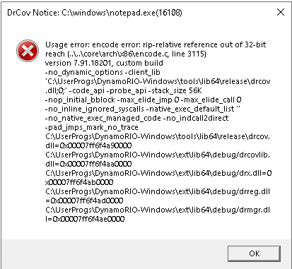 Crash: drcov exits early · Issue #3923 · DynamoRIO/dynamorio · GitHub