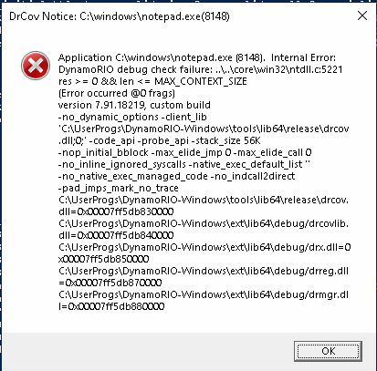 Crash: drcov exits early · Issue #3923 · DynamoRIO/dynamorio · GitHub