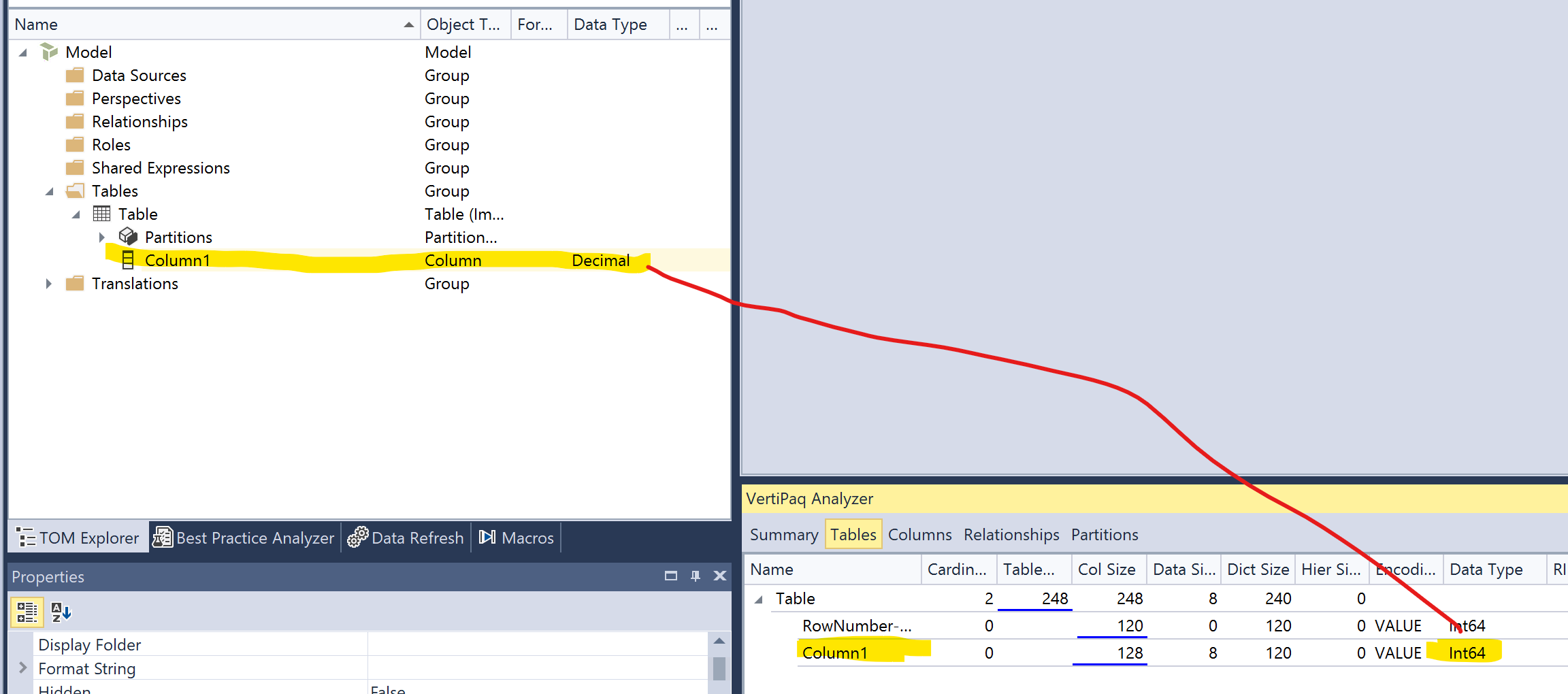 Vertipaq Analyser (in Tabular Editor v3.0.9) shows incorrect datatype · Issue #169 ...