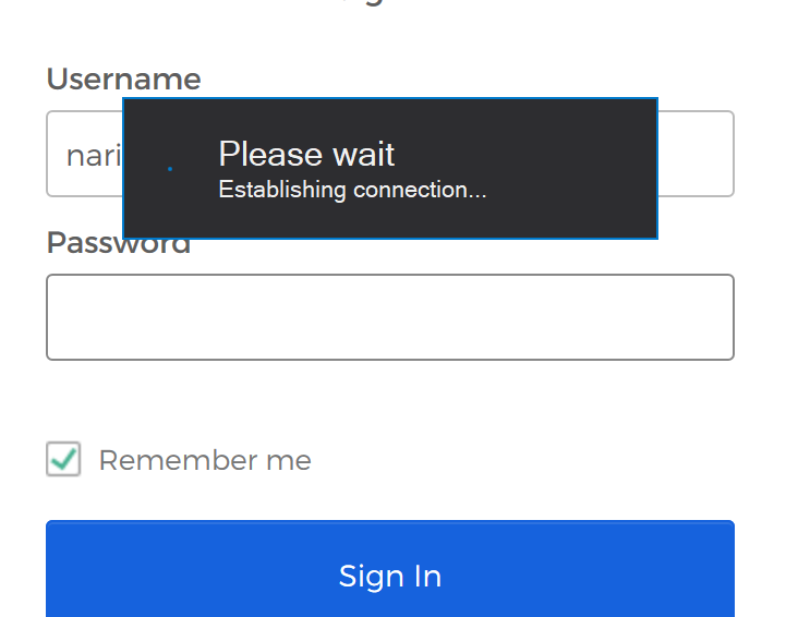 Login to TE3 - "Please Wait" spinner appears in front of login window ...