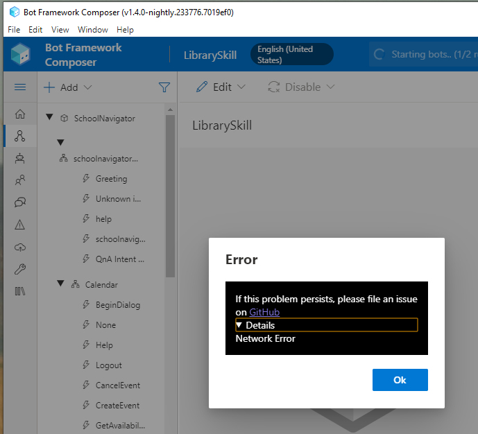 Network Error When Starting A Bot With Luis Qna Skills · Issue 6869 · Microsoft Botframework